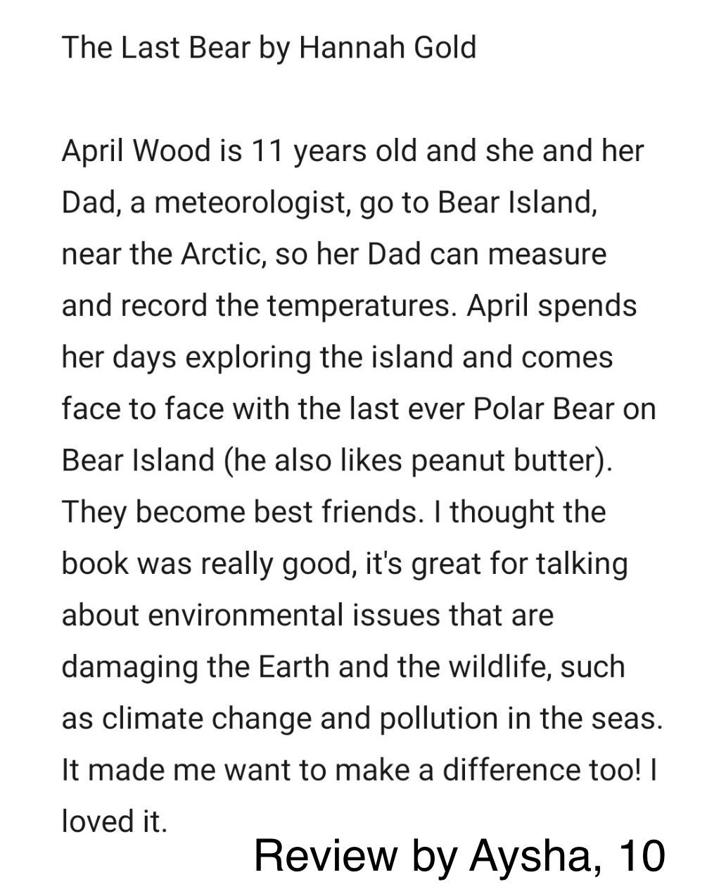 The Last Bear by Hannah Gold, reviewed by Aysha – The Book Nook